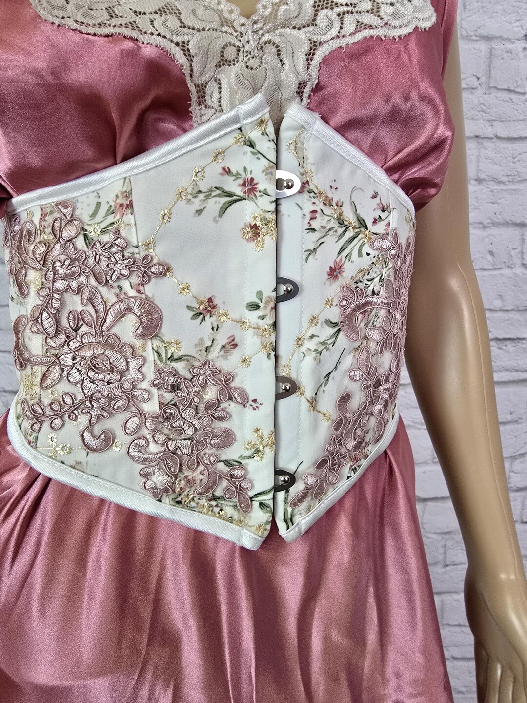 Underbust Corset, Pink Eyelet Floral Brocade, Cosplay Corset Waist ...