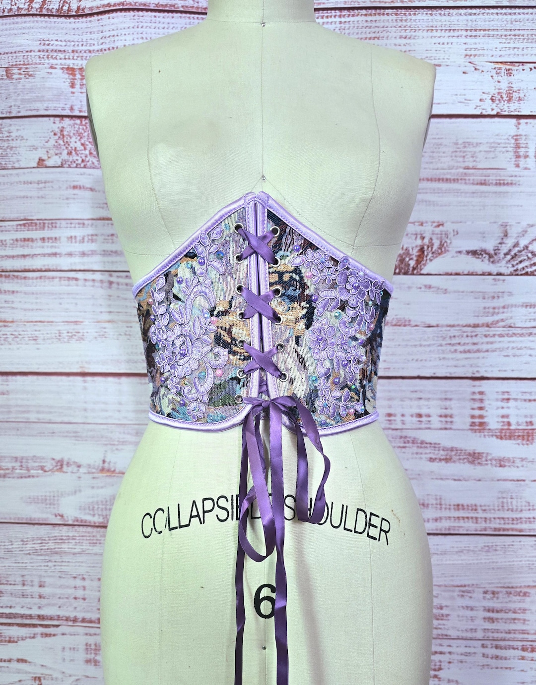 Underbust Corset, Lilac Purple Floral Brocade, Cosplay Corset Waist ...
