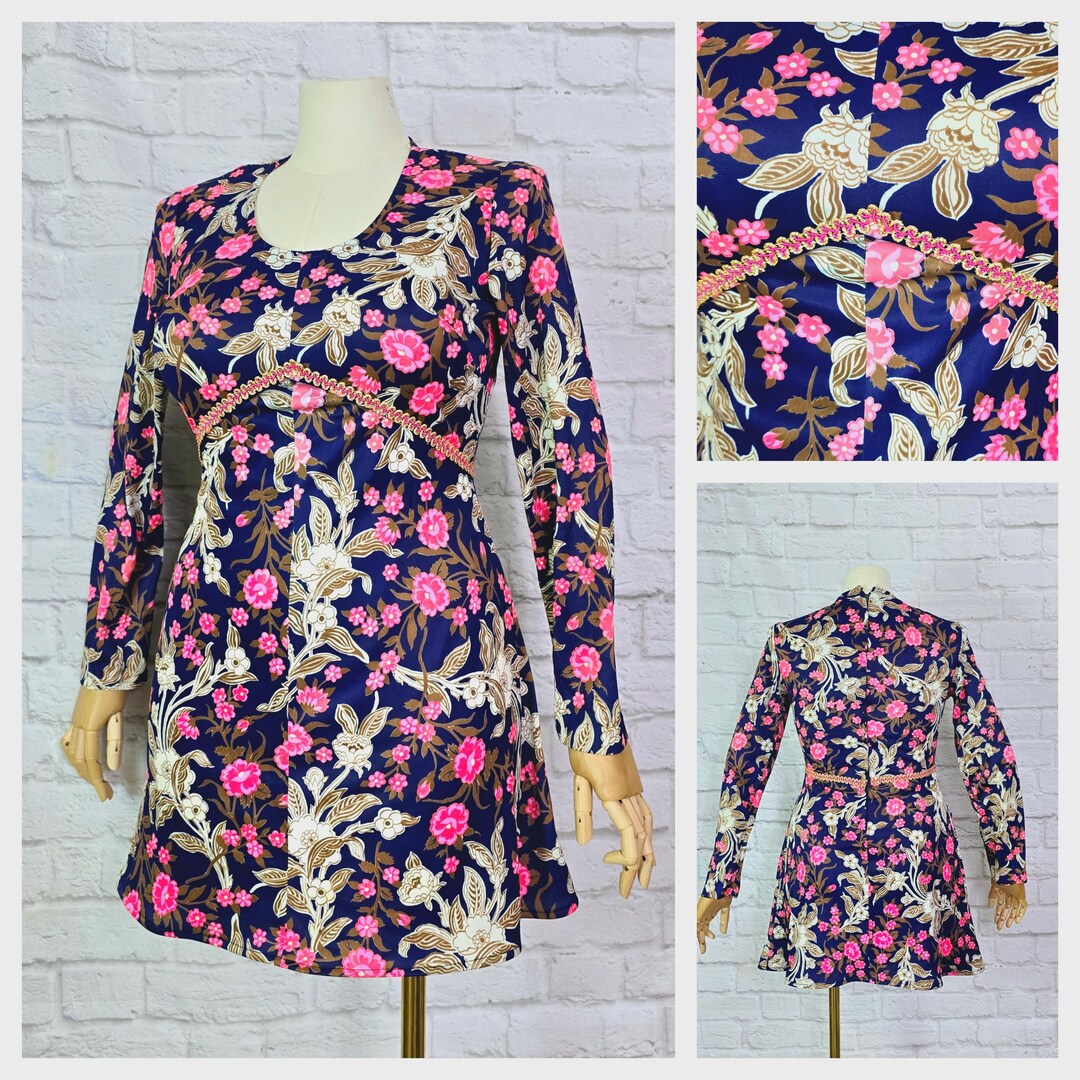 70s Mod Dress, Mini Aline Floral Print, Stevie Boho Nicks Long Sleeve ...