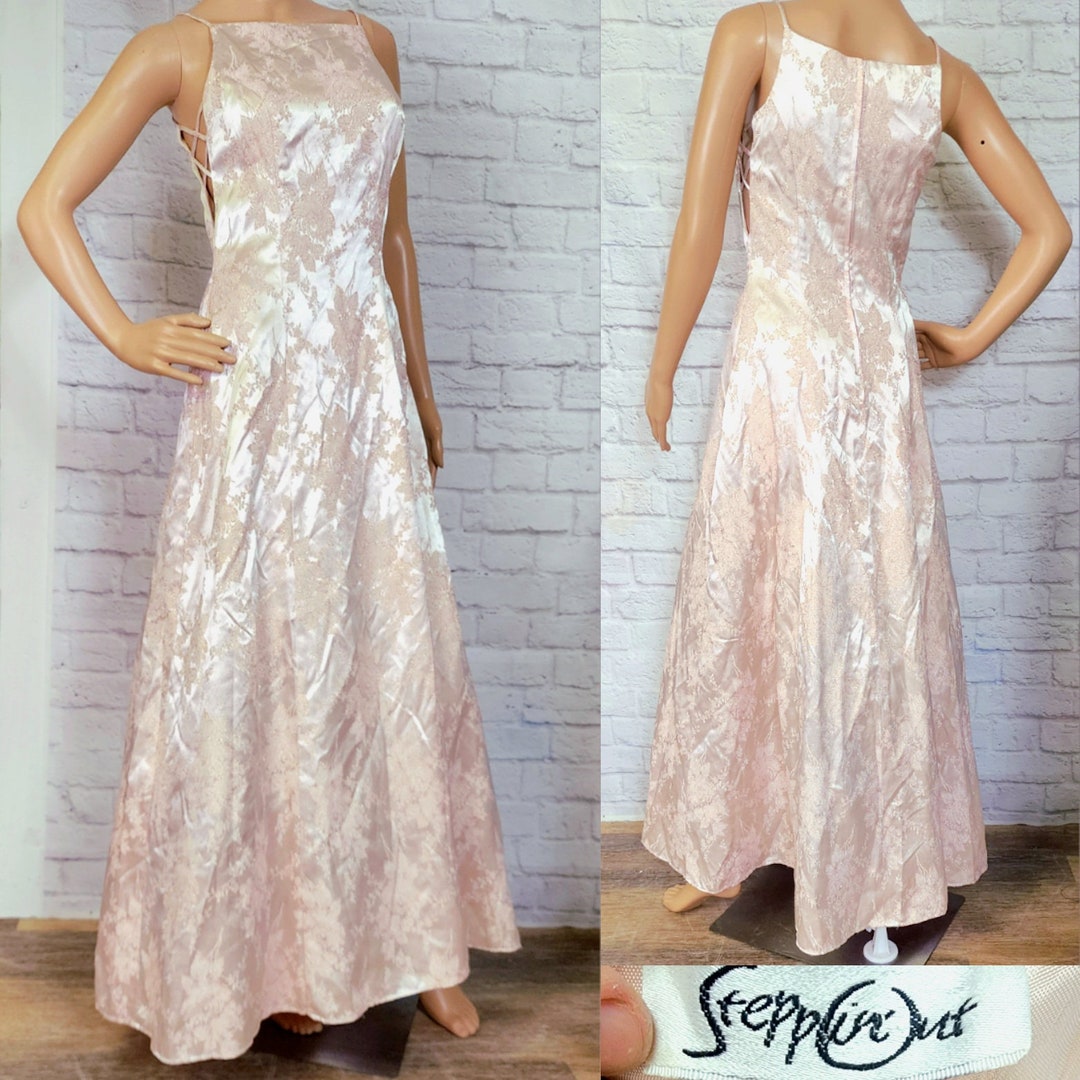 90s Long Prom Party Dress Ball Gown Pink Brocade Bodice 2000s Size ...