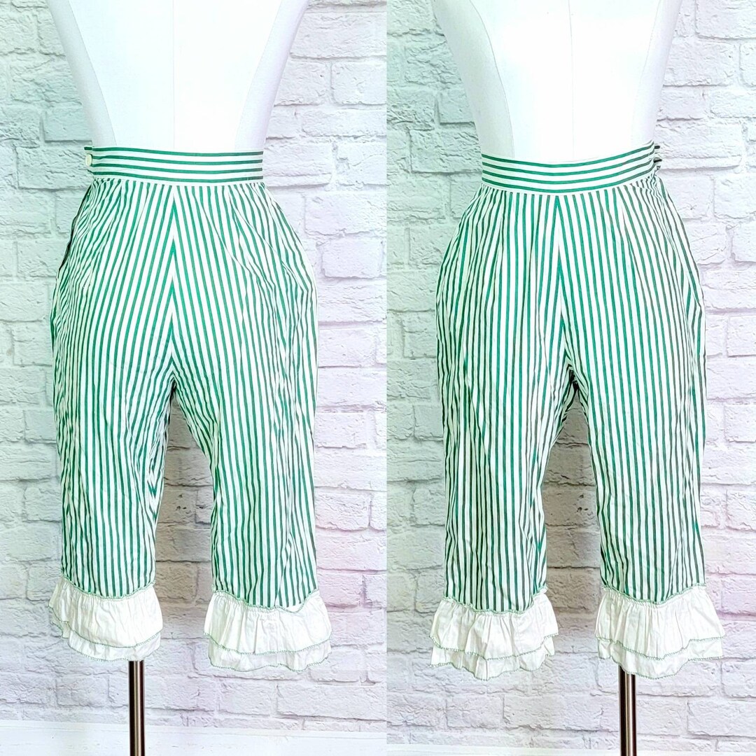 50s Stripe Bloomer Pants, Capri Lace, Saloon Girl Pinup Teal White ...