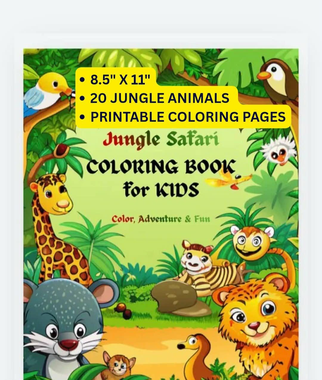Jungle Animal Coloring Book for Kids Printable Activity Pages (PDF ...