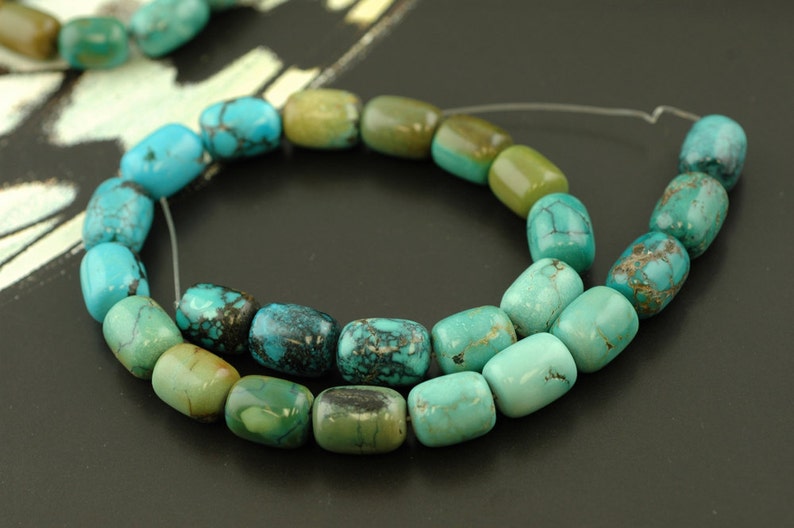 Natural Blue-green Turquoise Barrel Shaded Beads / 13x17mm. / Designer ...