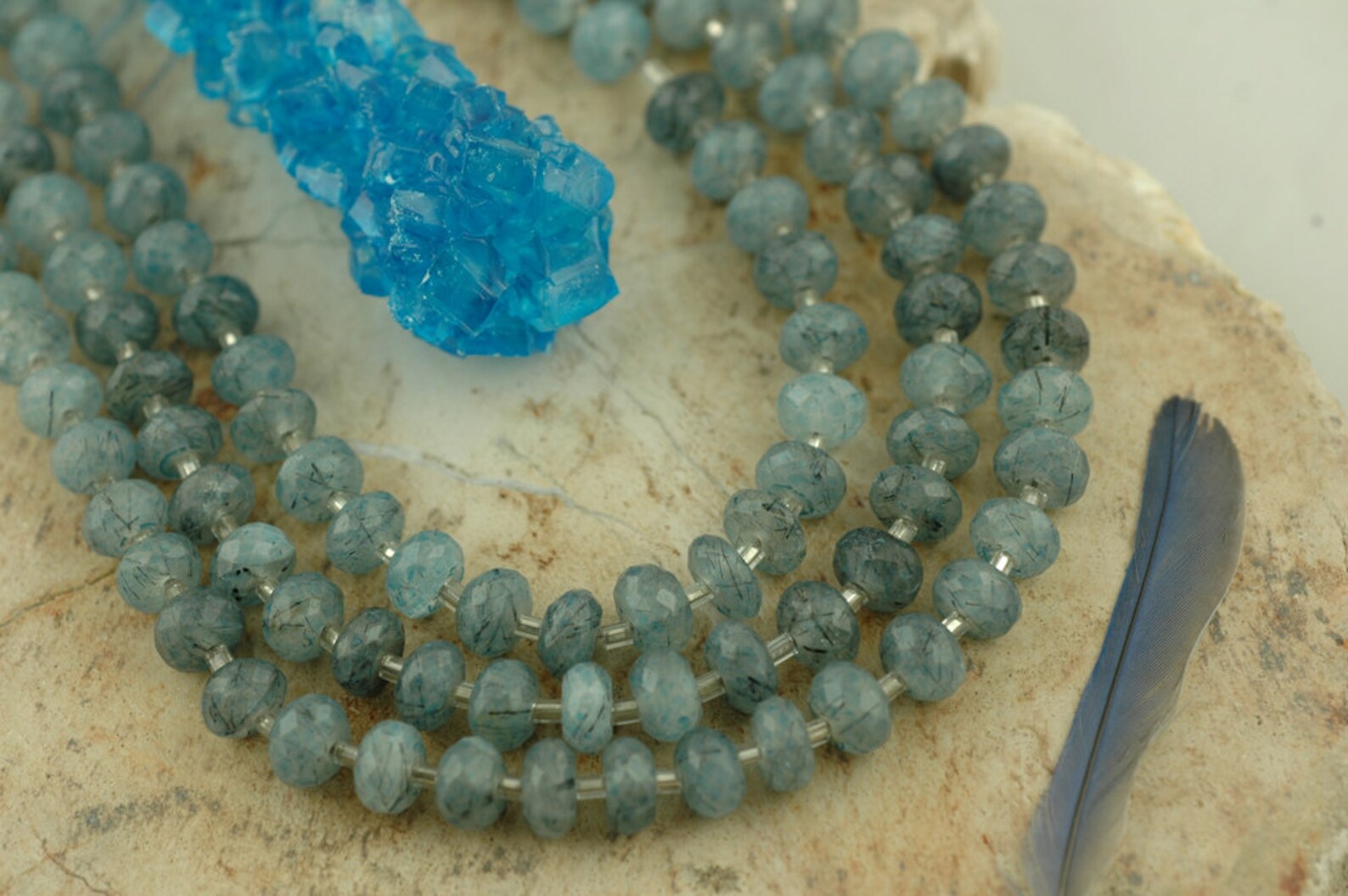 Mossy Blue : Rutilated Quartz Faceted Rondelle / Large Hole - Etsy