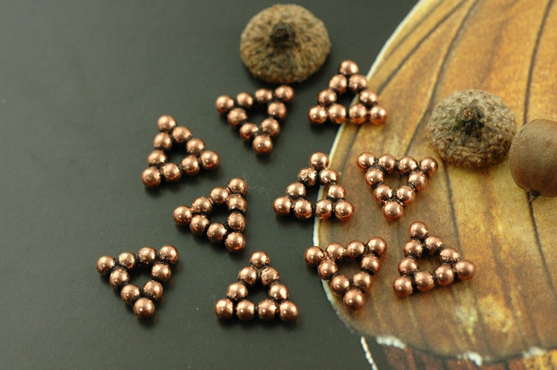 Copper Triangle : 12x12mm, Dotted Pattern Beads With Antiqued Finish ...