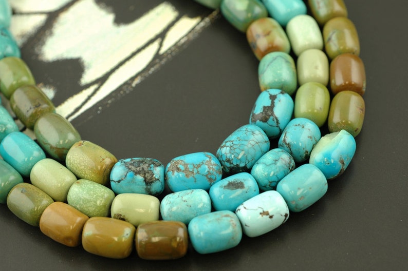Natural Blue-green Turquoise Barrel Shaded Beads / 13x17mm. / Designer ...