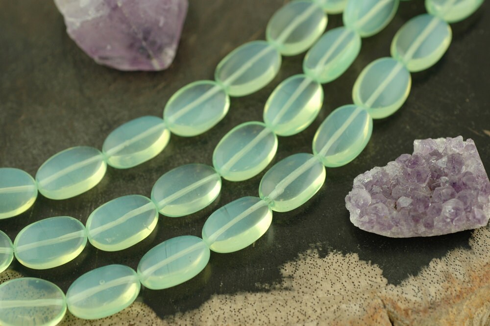 Milky Lime-ice : Green Opalite Glass Plain Oval Beads, 10x15mm, Jewelry ...