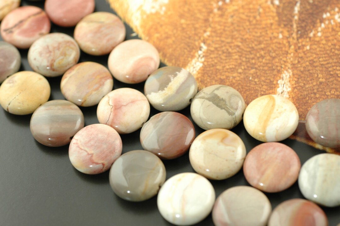 Chinese Imperial Jasper: Puffy Coin, 7x20mm / Natural, Desert, Woodland ...