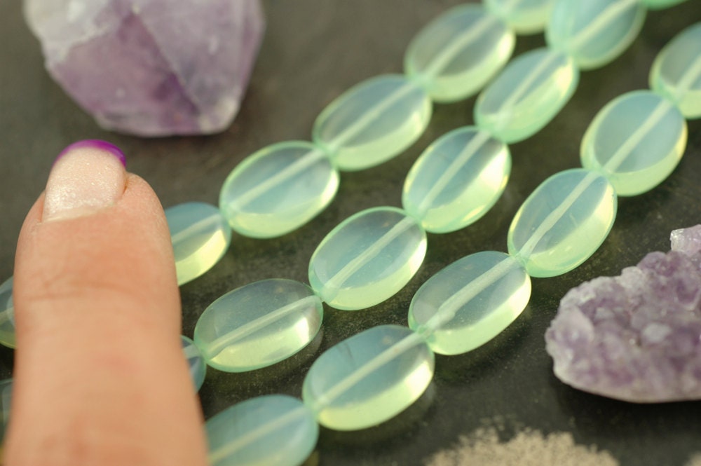 Milky Lime-ice : Green Opalite Glass Plain Oval Beads, 10x15mm, Jewelry ...