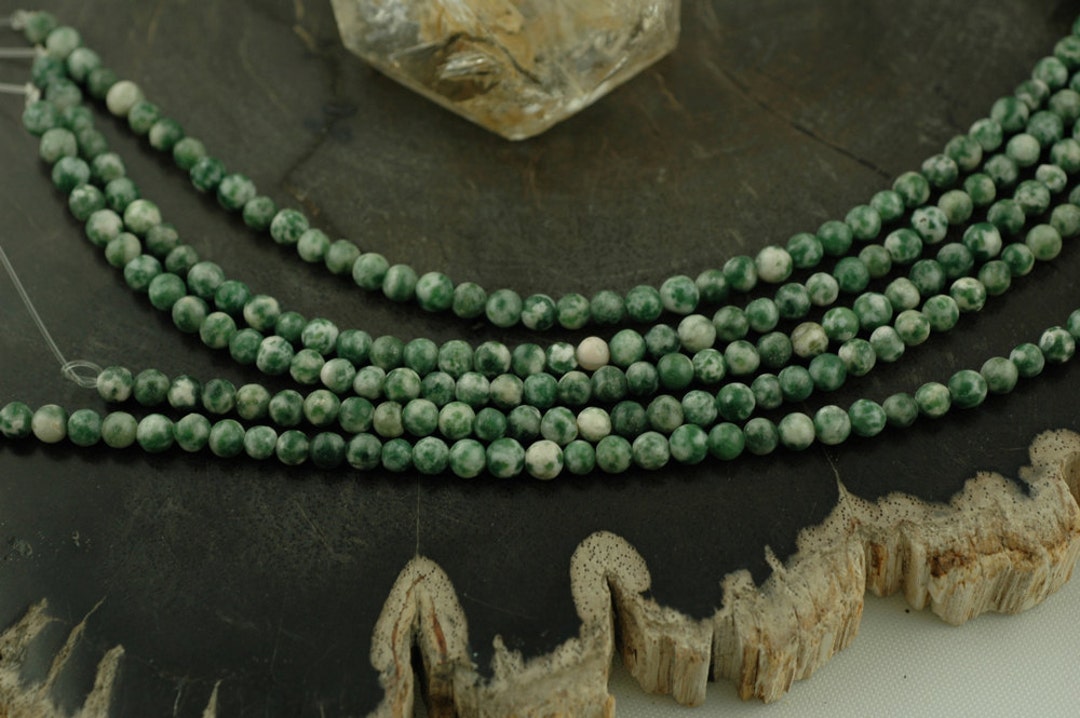 Tree Lace Agate : Mottled Green & White Round Beads, 4mm, Natural ...