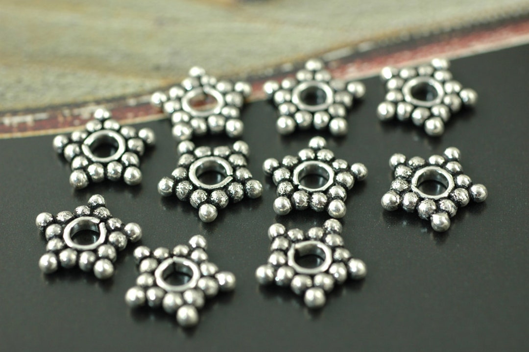 Dotted Star : 3x14mm, Dot Pattern Sterling Silver Plated Copper Beads ...