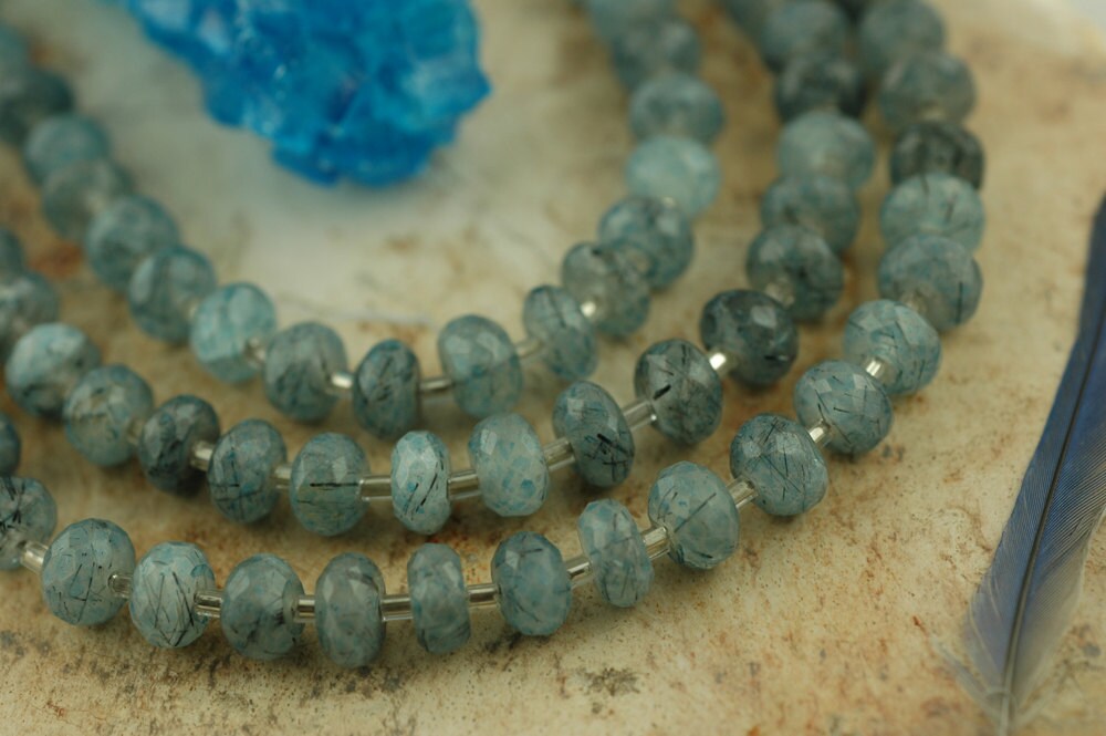 Mossy Blue : Rutilated Quartz Faceted Rondelle / Large Hole - Etsy