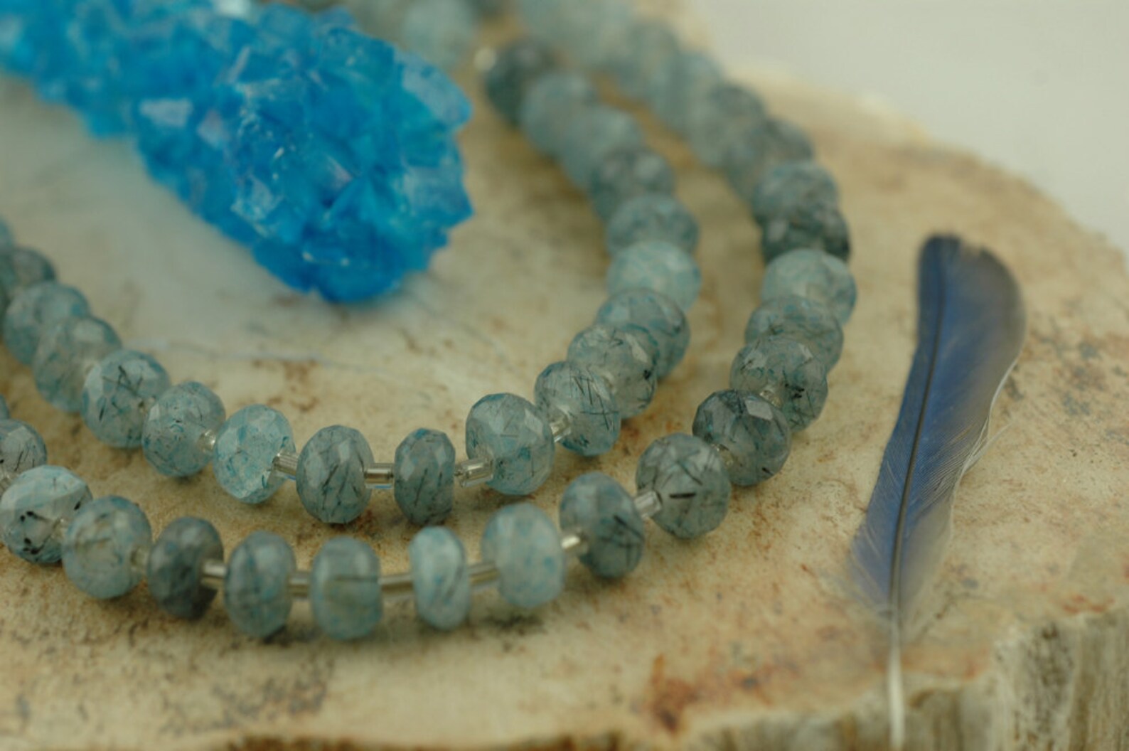 Mossy Blue : Rutilated Quartz Faceted Rondelle / Large Hole - Etsy