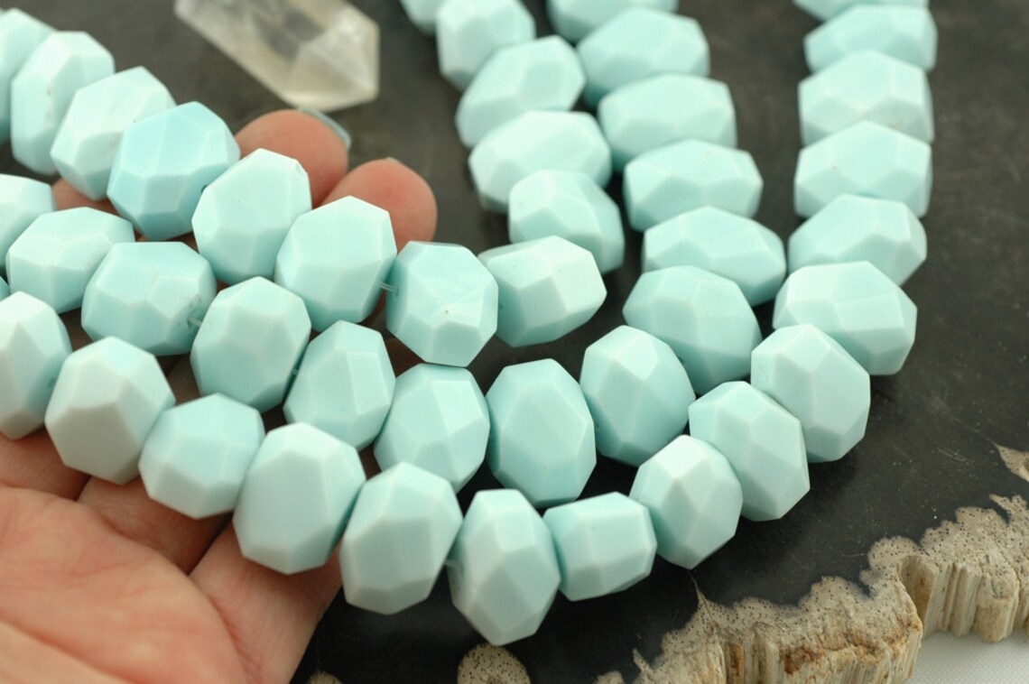Baby Blue Ice Opalite : Faceted, Opaque, Glass Nugget / Approx.13x18mm ...