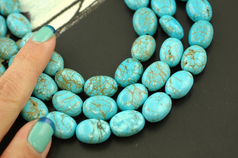 Dyed Blue Magnesite: (turquoise Color, Stabilized) Smooth Oval Beads ...