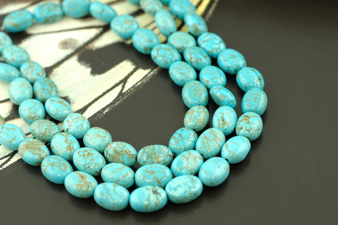 Dyed Blue Magnesite: (turquoise Color, Stabilized) Smooth Oval Beads ...