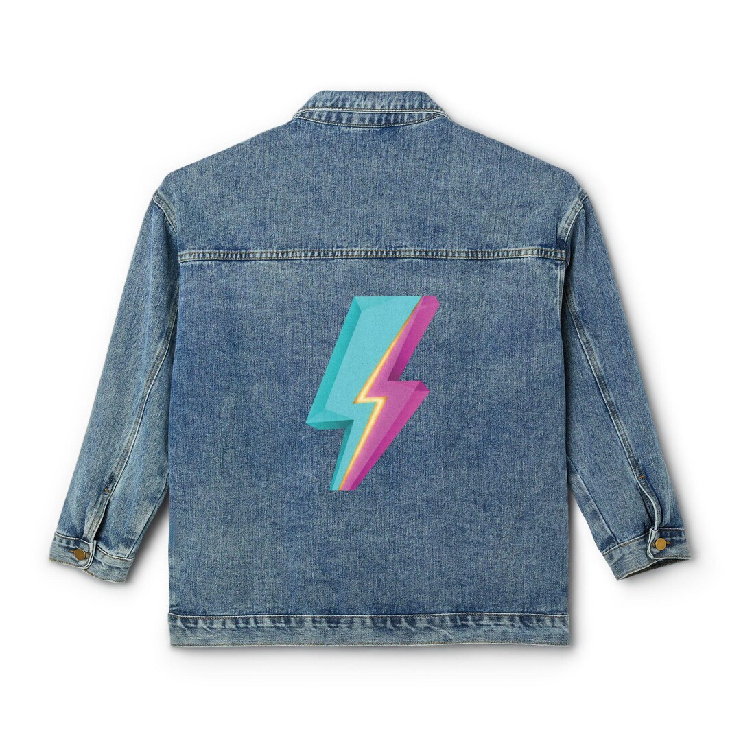 Retro Neon Lightning Bolt Denim Jacket | Back Patch - Etsy