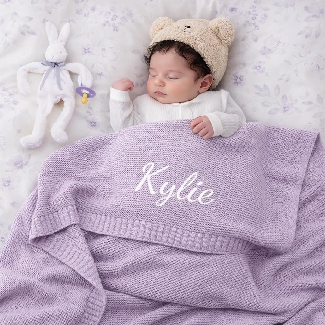 Personalized Baby Name Knit Blanket Custom Newborn Keepsake Soft