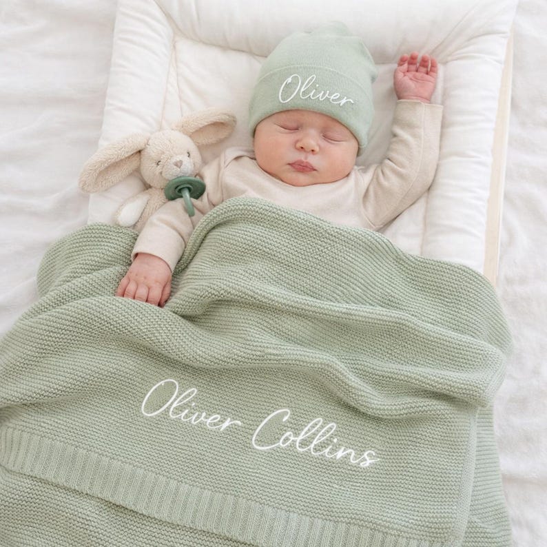 Personalized Baby Name Knit Blanket, Custom Newborn Keepsake, Soft ...