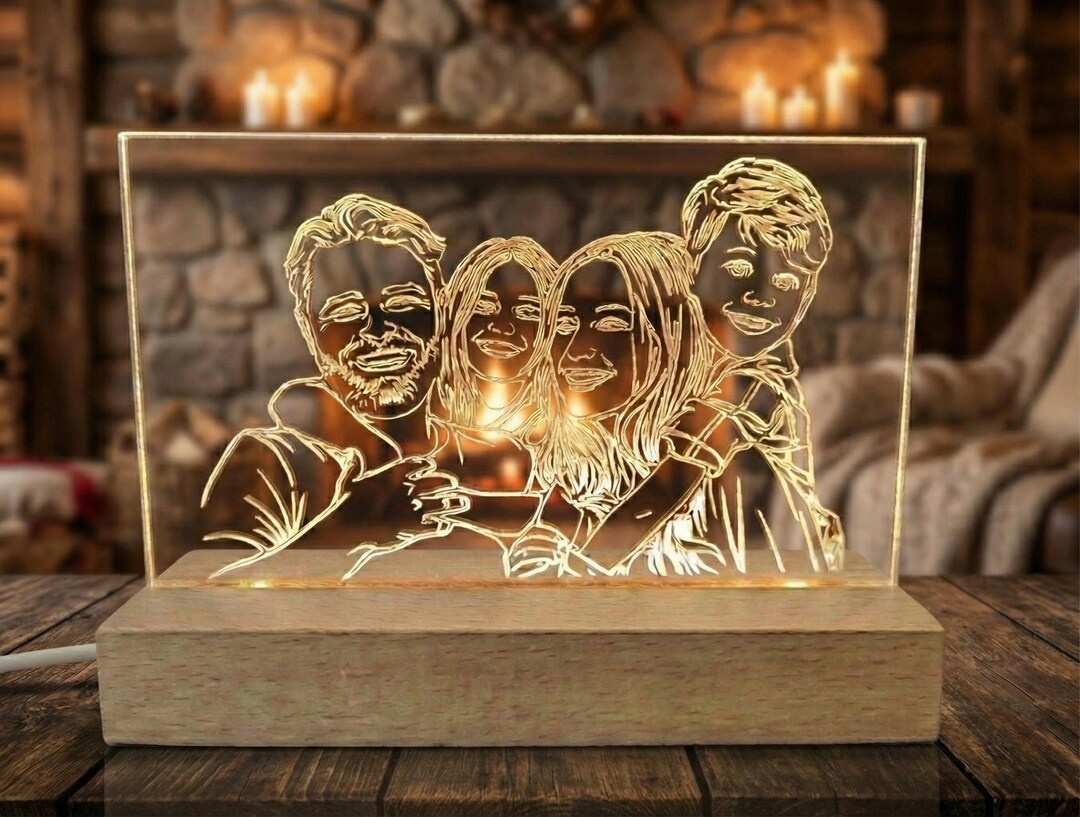 Personalized Family Photo Lamp, Custom Line Art Portrait, Family ...