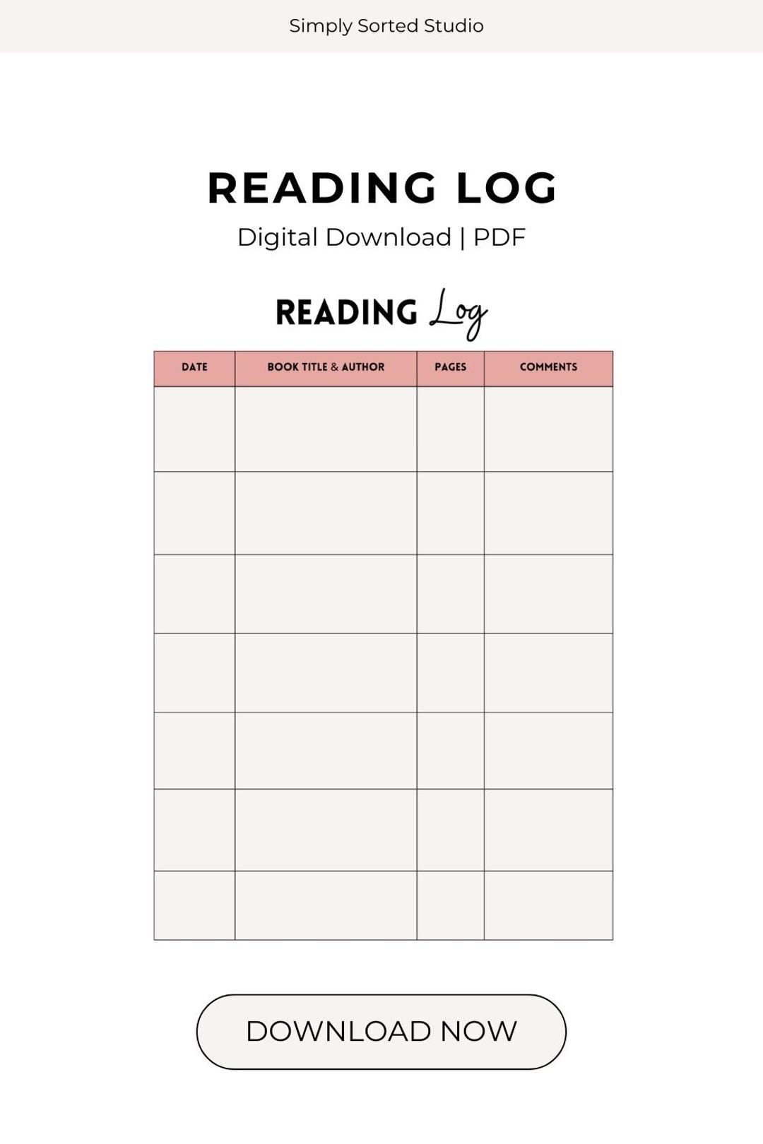 Reading Log Page | School Reading Diary | Printable PDF Template - Etsy