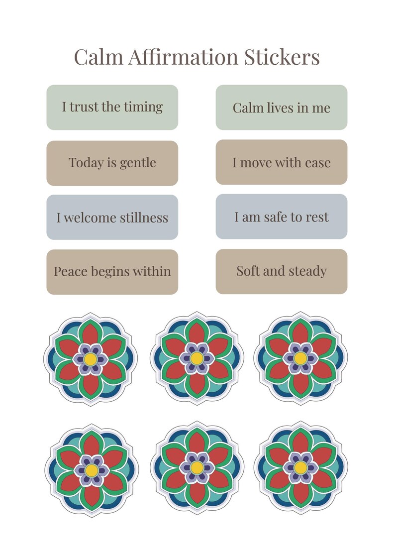 Printable A4 Sticker Sheet, Affirmation Stickers, Color + Ink Saver, 10 ...