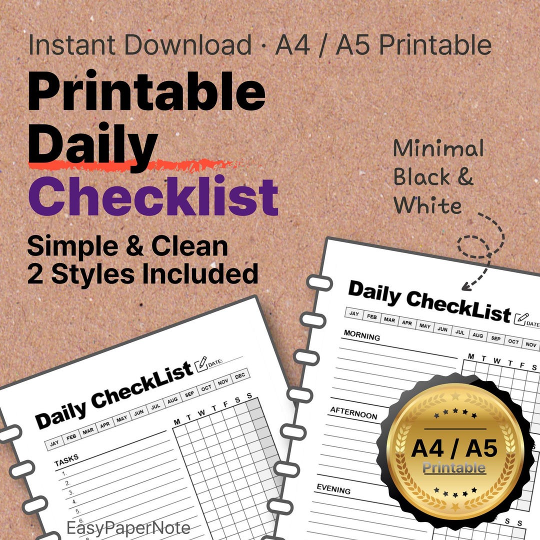 Printable Daily Checklist Bundle | A4 & A5 Printable | Simple Habit ...
