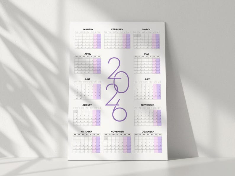 2026 Wall Calendar Printable – Year at a Glance Planner – Pastel Calendar Poster – Large Print ...