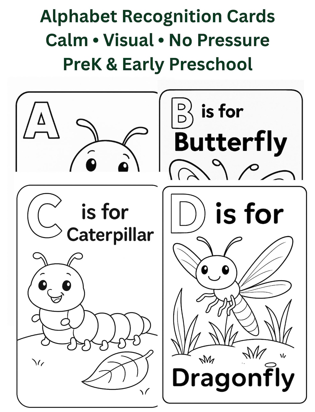 Alphabet Recognition Cards for Prek – Bug Theme | Calm Letters | No ...