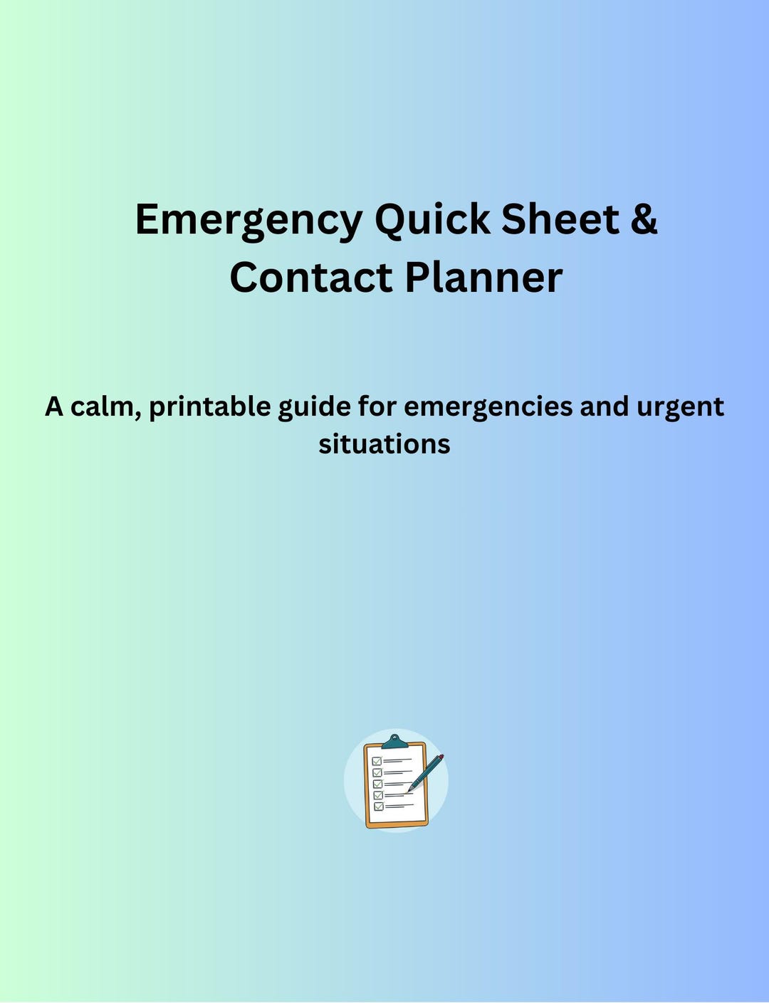 Emergency Quick Sheet & Contact Planner - Etsy