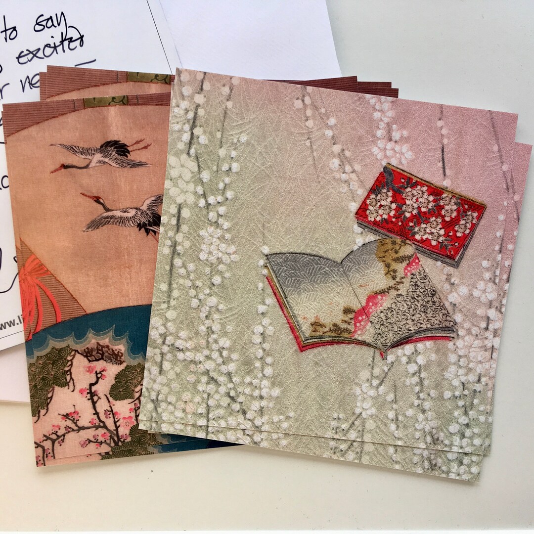 N3 Notecards;10 Cards and Envelopes; "books and Cranes" Japanese ...