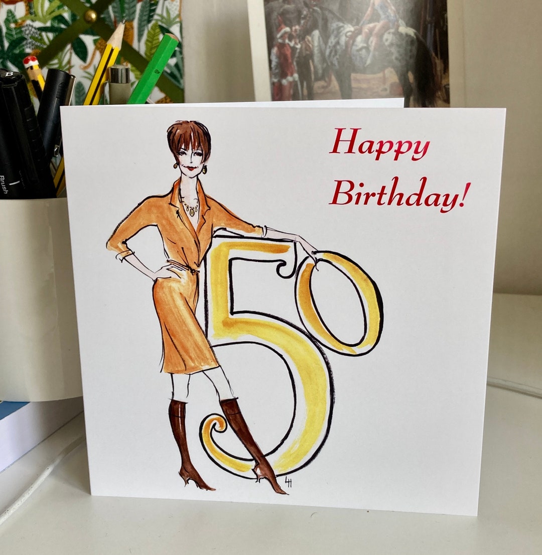 G22 50th Birthday Card;woman;chic;confident;lady;dress;boots;blank ...