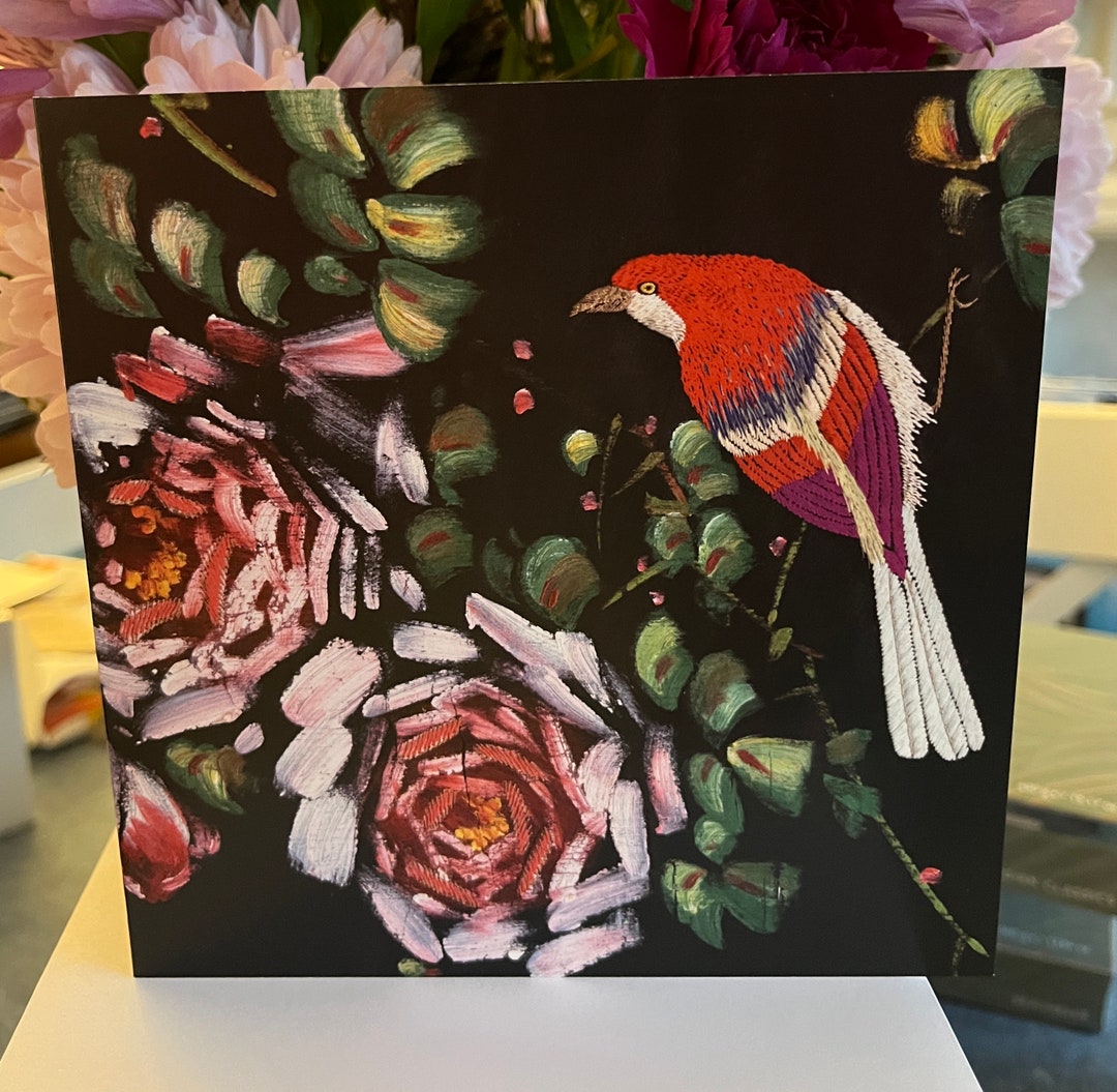 K29 Kimono Range; Beautiful Card; Painting on Silk; Bright Bird;floral ...