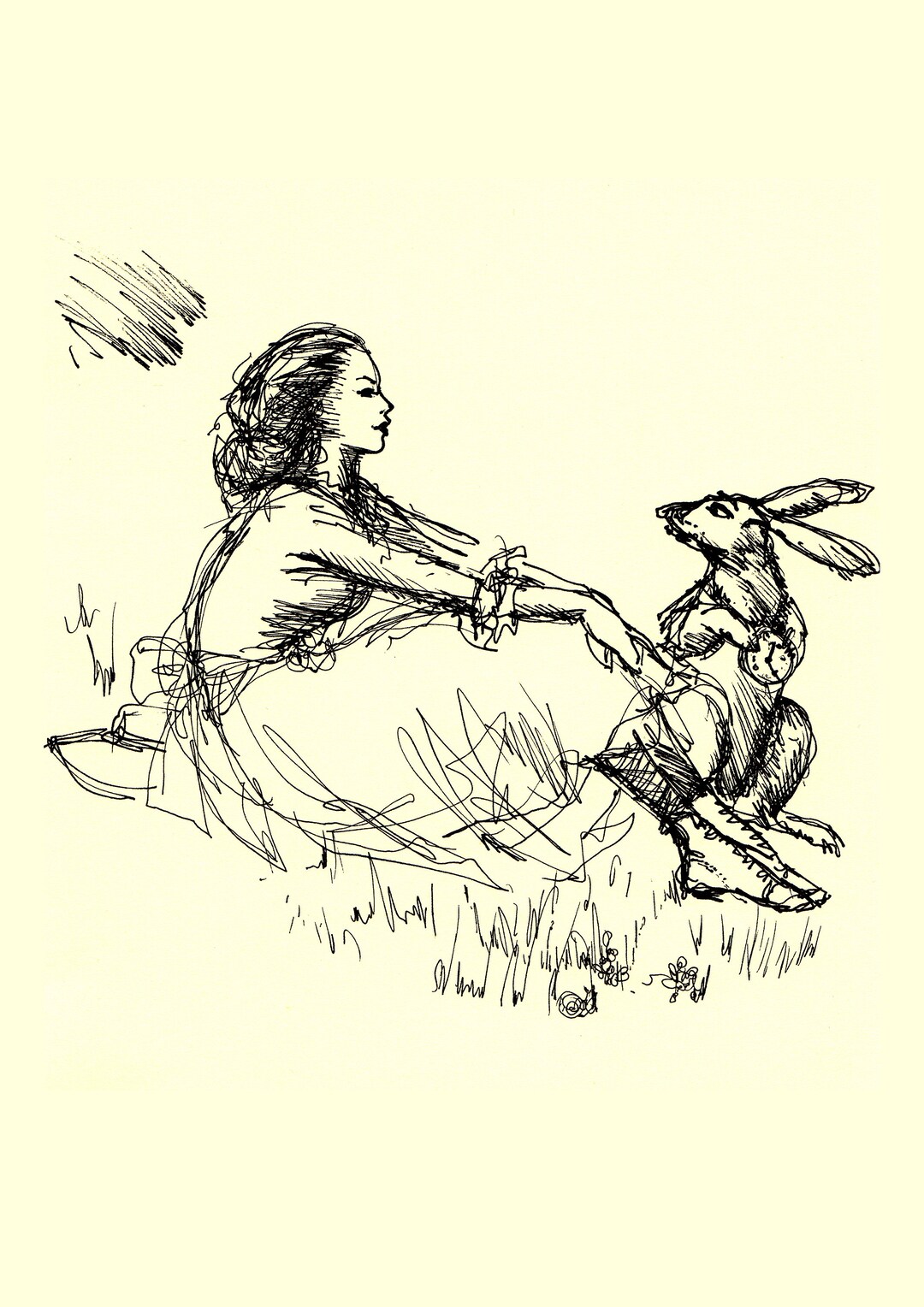 Alice and the White Rabbit Art Print; Ink Drawing;signed; Lizzie ...