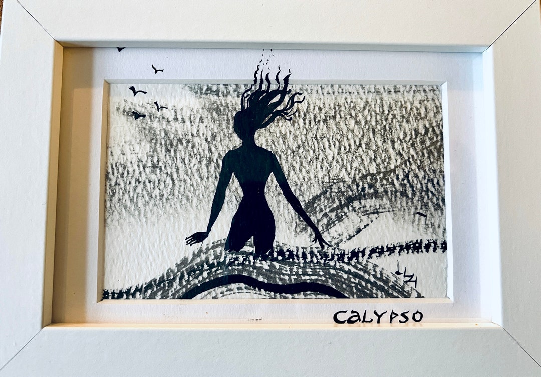 Calypso - Mini Artwork Framed; Original Monochrome Ink on Paper ...