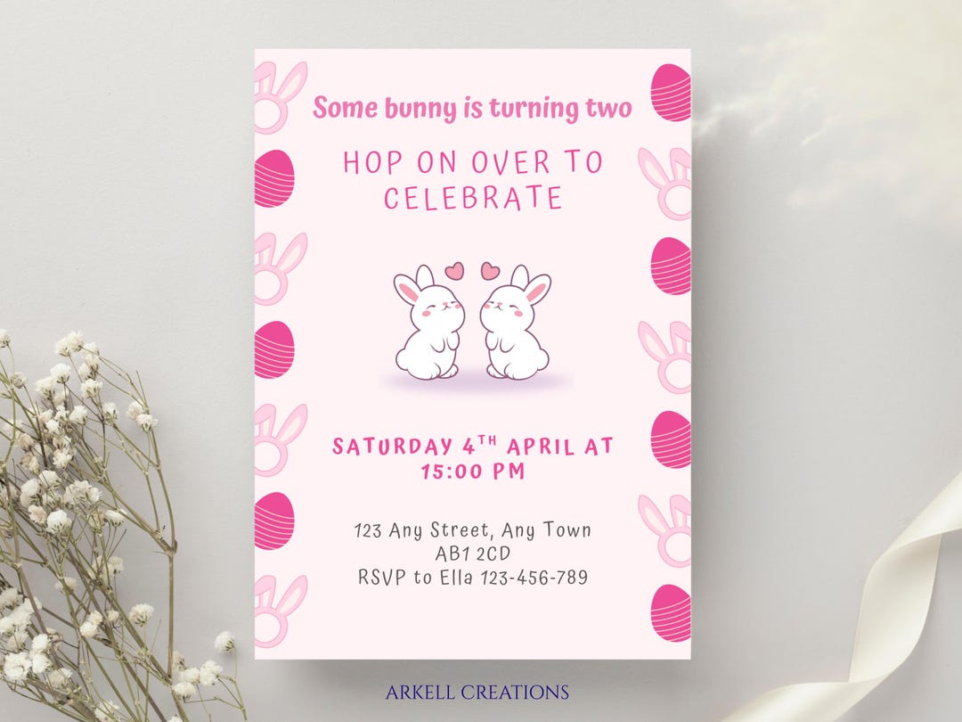 Some Bunny Turning Two Invitation | Pink Bunny Birthday Invite ...
