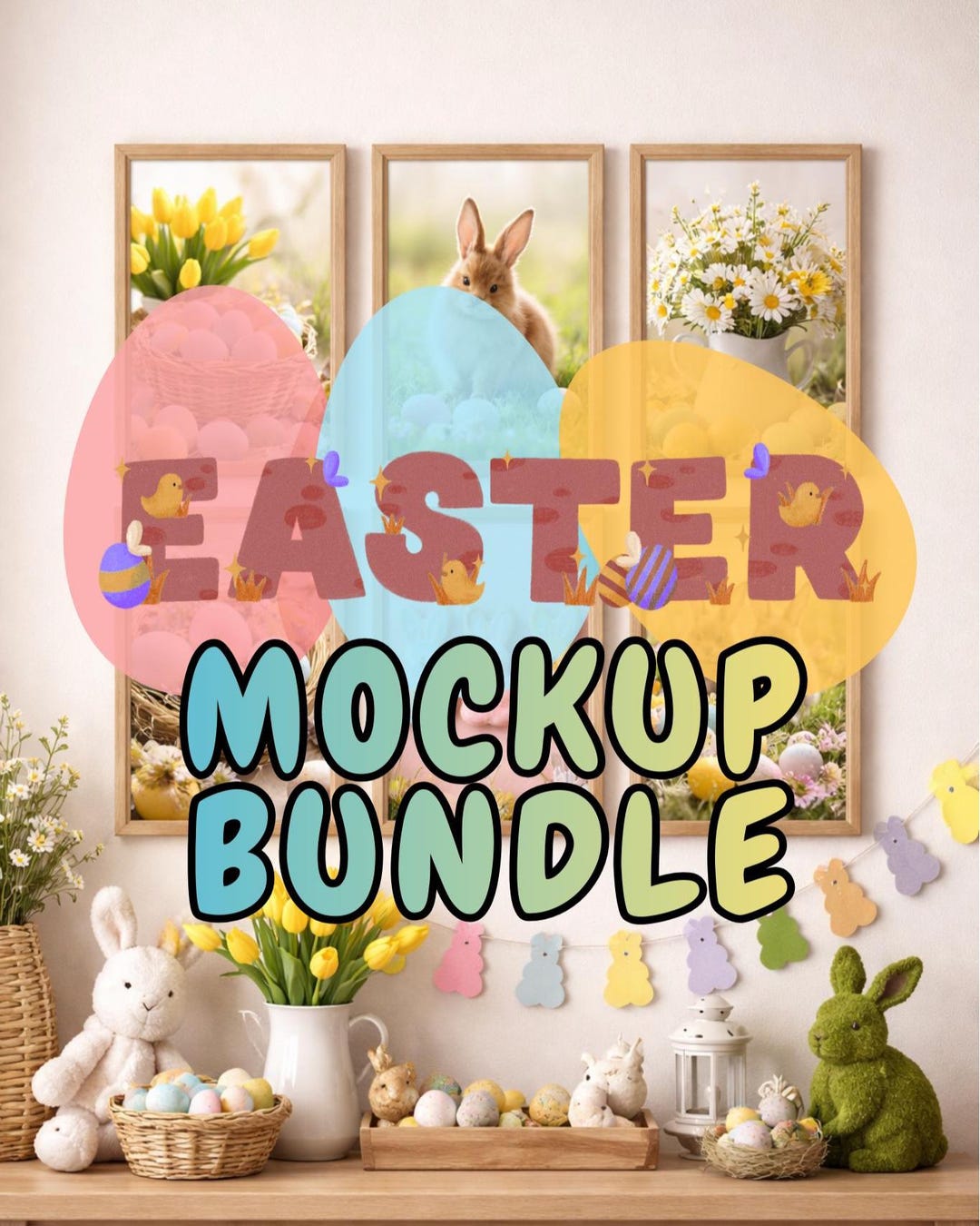 Easter Mockup Bundle, Frame Mockups for Wall Art, Cozy Spring Easter ...
