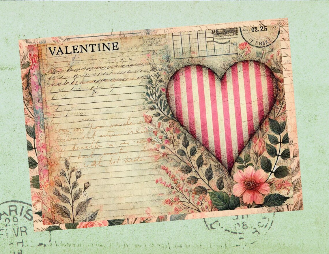 Valentine Vintage Notes -- Blank Cards Set of 6, Rustic Hearts ...