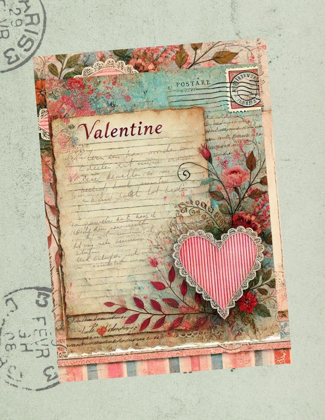 Valentine Vintage Notes -- Blank Cards Set of 6, Rustic Hearts ...