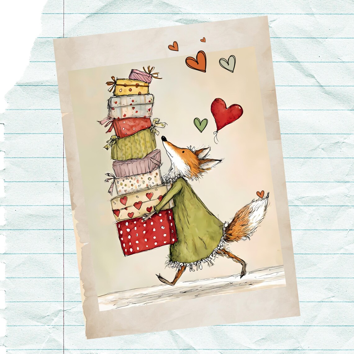 Valentines Note Cards Set of 6 -- Quirky Animal Valentines Note Cards ...