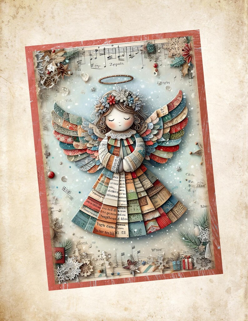 Christmas Blank Note Cards Set of 8 -- Scrappy Paper Angels Cards - Etsy