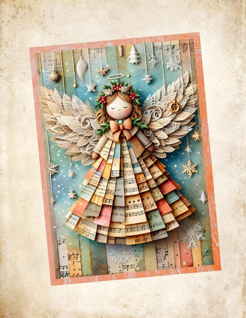 Christmas Blank Note Cards Set of 8 -- Scrappy Paper Angels Cards - Etsy