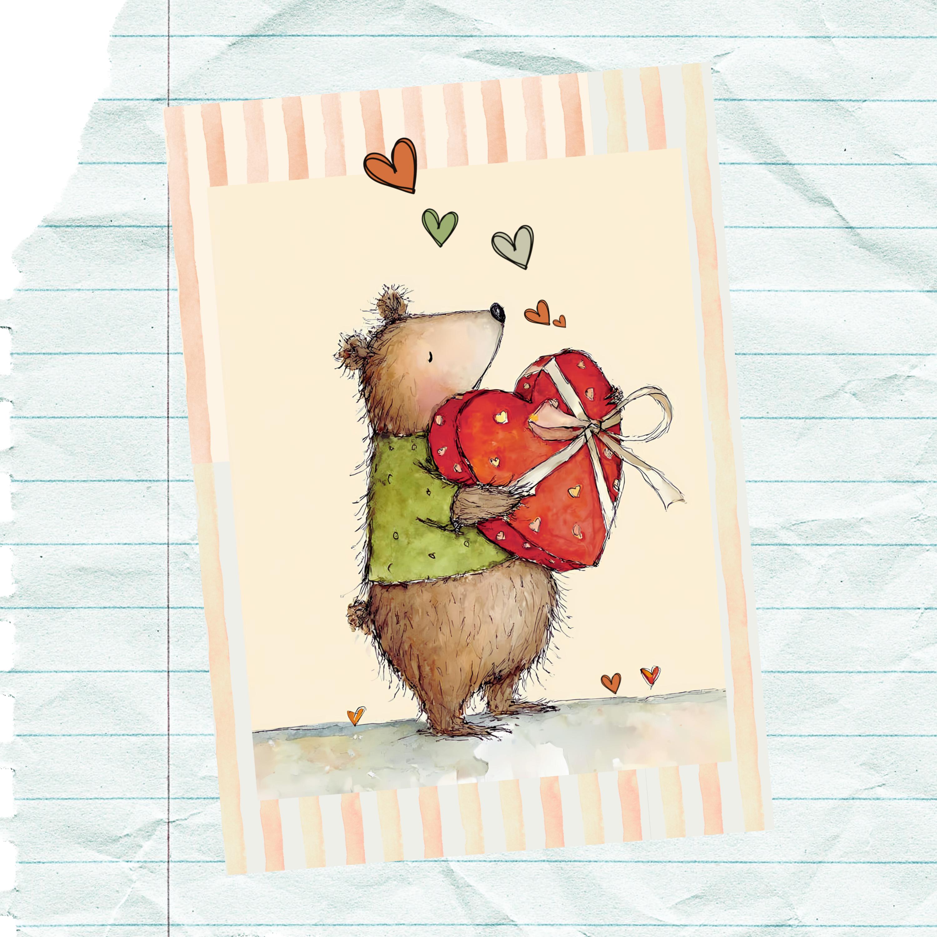 Valentines Note Cards Set of 6 -- Quirky Animal Valentines Note Cards ...