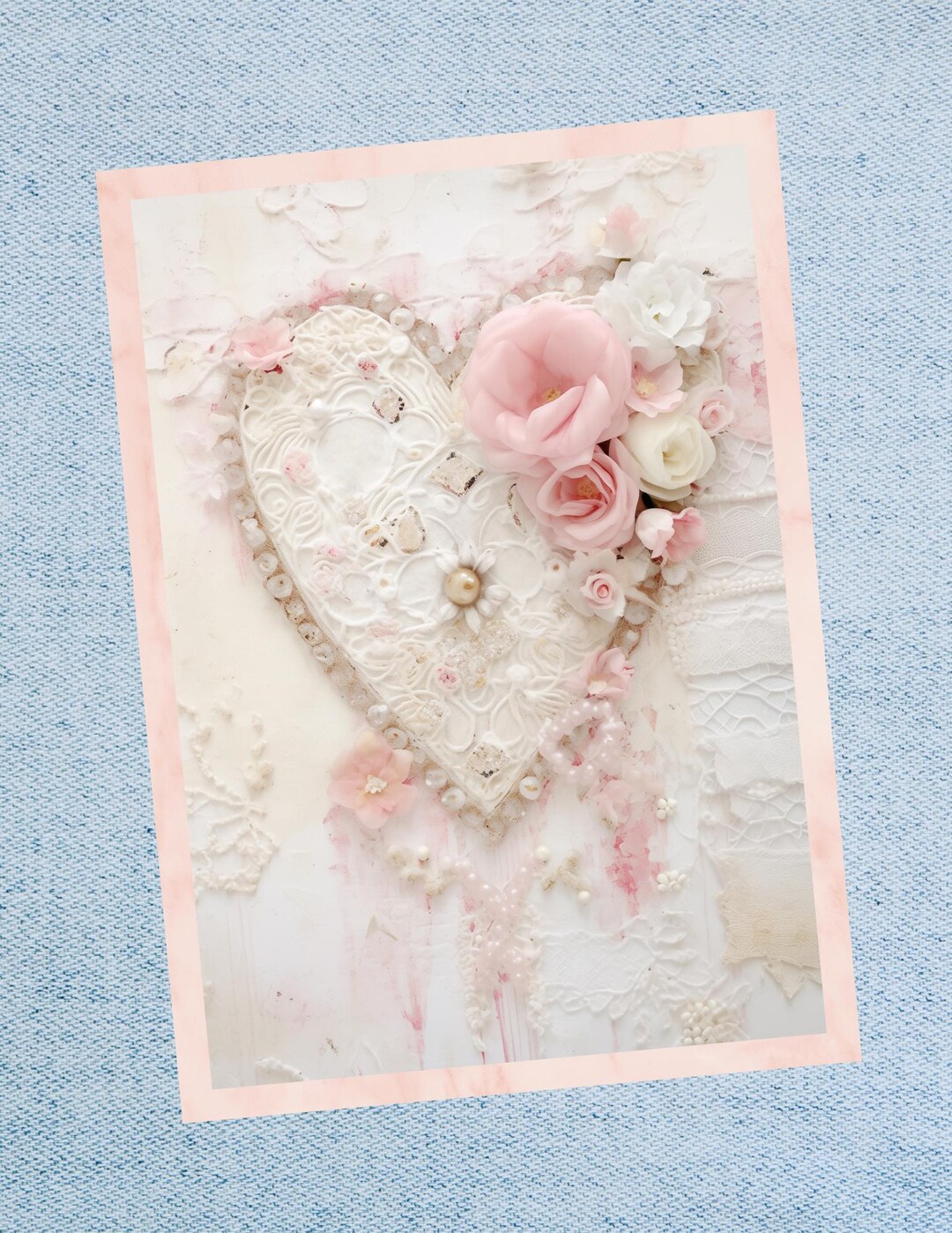 Valentine Heart Note Cards -- Blank Cards Set of 8, Pearls and Lace ...