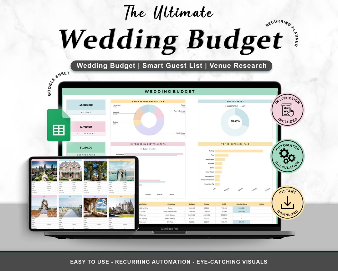Wedding Budget Spreadsheet Wedding Planner Google Sheets Wedding Cost ...