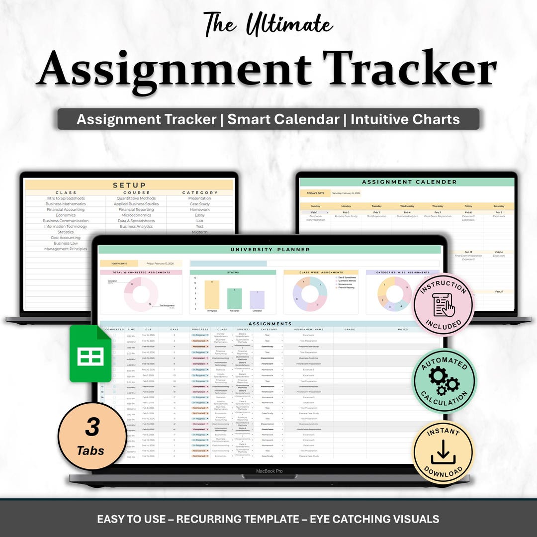 Assignment Tracker Google Sheets | Student Planner (digital Download ...