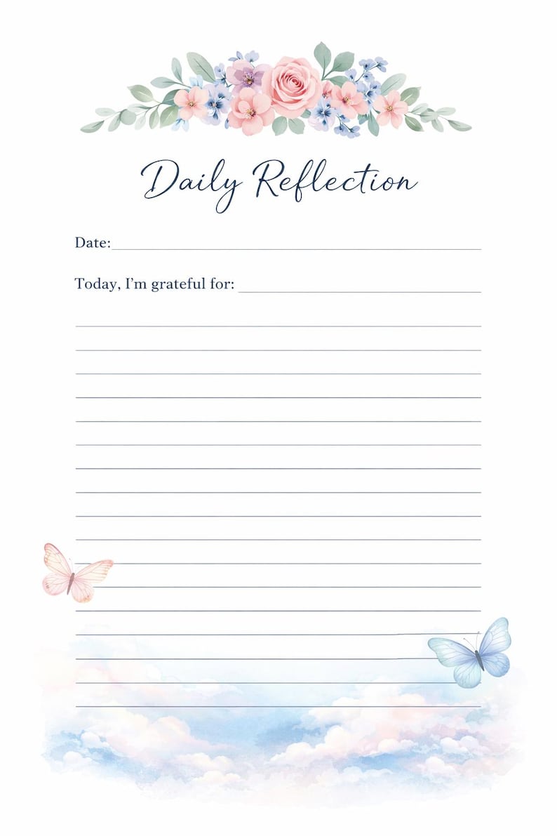 Daily Reflection Printable | Floral Journal Page | Gratitude ...