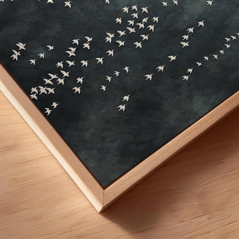 Large Horizontal Abstract Wall Art, Flock of Birds Canvas Print, Moody ...