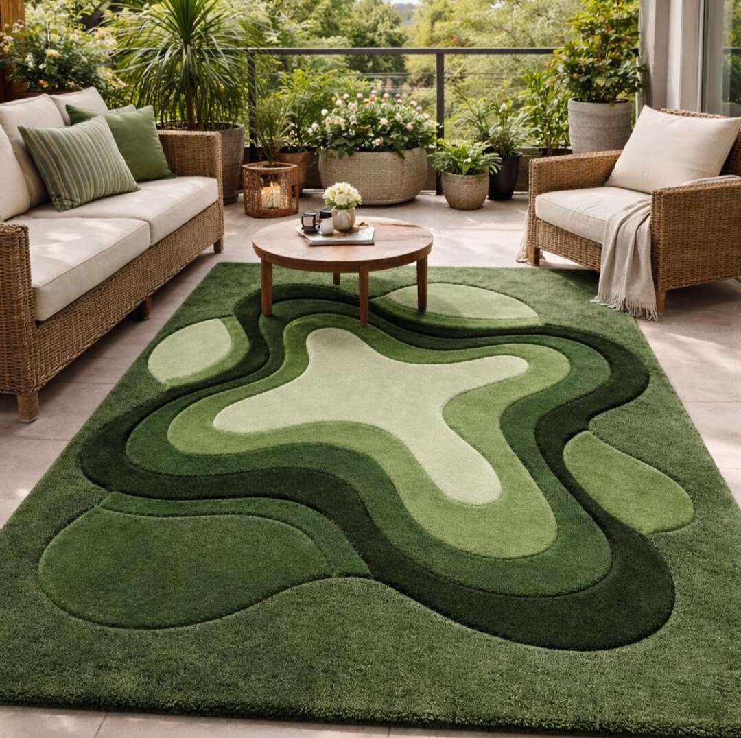Emerald Ripple Infinity: A High-pile 3D Architectural Carpet in Ombré ...