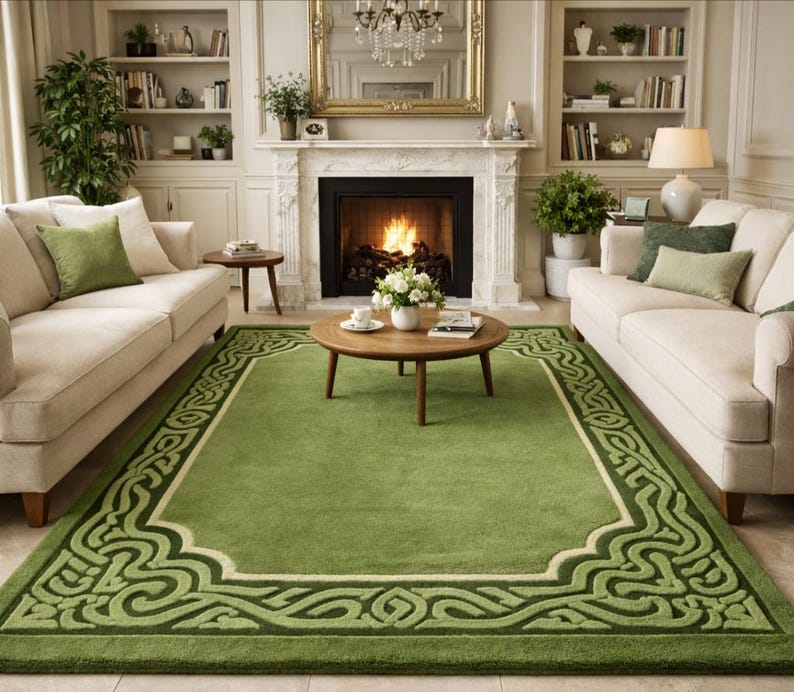 Hand-tufted Emerald Green Area Rug With Intricate Raised Celtic ...